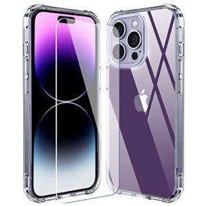 ailun for iphone 14 pro max[6.7 inch] [1 x phone case+1 x glass screen protector] shock absorption bumper pc and tpu clear cover, dynamic island compatible, sensor protection tempered glass