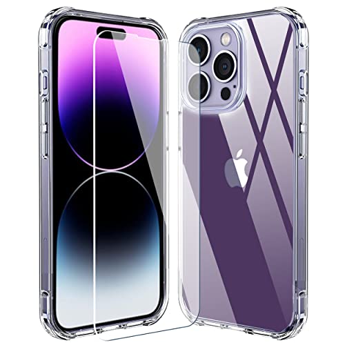 Ailun for iPhone 14 Pro Max[6.7 inch] [1 x Phone Case+1 x Glass Screen Protector] Shock Absorption Bumper PC and TPU Clear Cover, Dynamic Island Compatible, Sensor Protection Tempered Glass