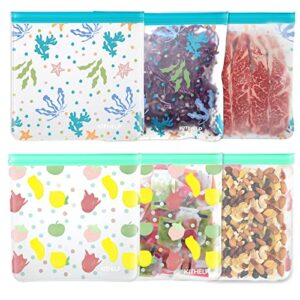 Reusable Gallon bags 6 PACK Extra Large Reusable Freezer Bags BPA Free Leakproof Plastic Bags Reusable Food Storage Bags Silicone Kids Snack Bags Reusable Ziplock Bags for Meal Prep, Travel Items