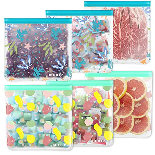 Reusable Gallon bags 6 PACK Extra Large Reusable Freezer Bags BPA Free Leakproof Plastic Bags Reusable Food Storage Bags Silicone Kids Snack Bags Reusable Ziplock Bags for Meal Prep, Travel Items