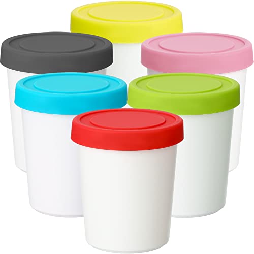 6 Pieces Ice Cream Containers for Homemade Ice Cream 1 Quart Reusable Ice Cream Storage Containers for Freezer with Silicone Lids Easy Stacking Large Ice Cream Tubs Storage for Frozen Yogurt Gelato