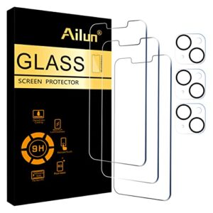 ailun 3 pack screen protector for iphone 14 plus[6.7 inch] + 3 pack camera lens protector,case friendly tempered glass film,[9h hardness] - hd