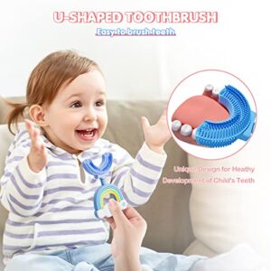 QiqaMole Toddler Toothbrush U-Shaped Kids Toothbrush Baby Soft Silicone Toothbrush Manual Training Toothbrush Infant 360° Oral Teeth Cleaning Design for Kids 2-7 Years Old (Pink)