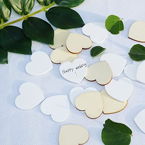 YEOOE Wedding Guest Book Alternative for Wedding Reception, Round Wooden Frame with 200 Sign Hearts, Rustic Decoration for Wedding, Baby Shower, Birthday Party (White)