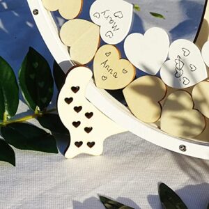 YEOOE Wedding Guest Book Alternative for Wedding Reception, Round Wooden Frame with 200 Sign Hearts, Rustic Decoration for Wedding, Baby Shower, Birthday Party (White)