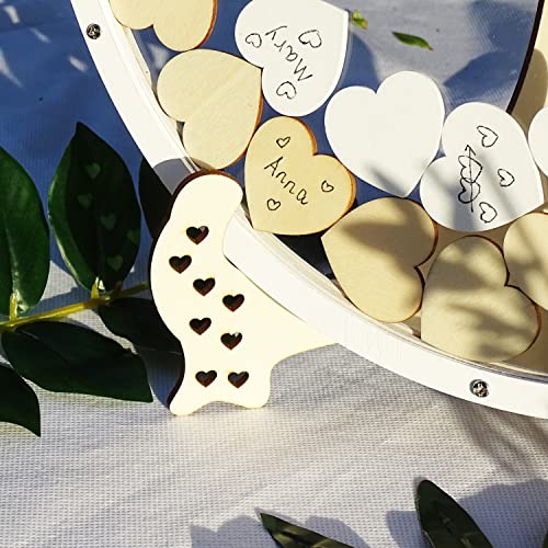 YEOOE Wedding Guest Book Alternative for Wedding Reception, Round Wooden Frame with 200 Sign Hearts, Rustic Decoration for Wedding, Baby Shower, Birthday Party (White)