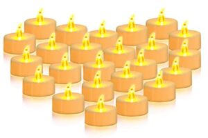 josu led tea lights candles [24 pack] flameless candles, realistic battery operated candles, flickering bright tealights with warm yellow light for party, wedding, valentine's day