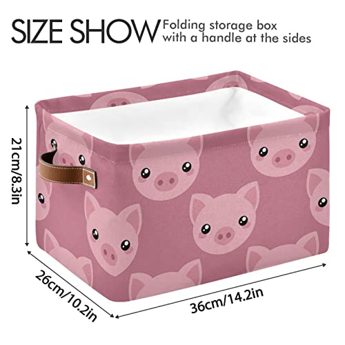 Kigai Pink Pig Cartoon Storage Baskets Rectangle Foldable Canvas Fabric Organizer Storage Boxes with Handles for Home Office Decorative Closet Shelves Clothes Storage