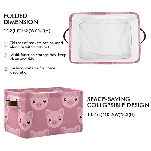 Kigai Pink Pig Cartoon Storage Baskets Rectangle Foldable Canvas Fabric Organizer Storage Boxes with Handles for Home Office Decorative Closet Shelves Clothes Storage