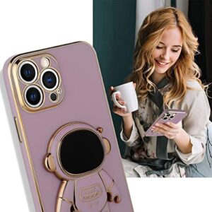 AIGOMARA 6D Plating Astronaut Hidden Stand Case Cover for iPhone 12 Pro Max Women Astronaut Folding Bracket Kickstand iPhone Case with Camera Protector Soft TPU Shockproof Bumper 6.7 Inch - Purple