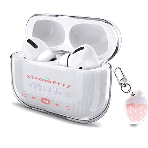 Compatible AirPods Pro 2019 / AirPods Pro 2nd 2022 Case Cover, Clear AirPod Pro Case for Women Girls Cute Hard Protective Cover with Keychain Design for Apple AirPod Pro Charging Case (Strawberry)