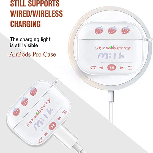 Compatible AirPods Pro 2019 / AirPods Pro 2nd 2022 Case Cover, Clear AirPod Pro Case for Women Girls Cute Hard Protective Cover with Keychain Design for Apple AirPod Pro Charging Case (Strawberry)