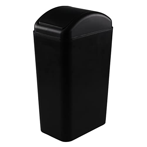 Morcte Plastic Garbage Can with Swing Lid, Black Swing Top Trash Can, 3.5 Gallon