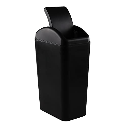 Morcte Plastic Garbage Can with Swing Lid, Black Swing Top Trash Can, 3.5 Gallon