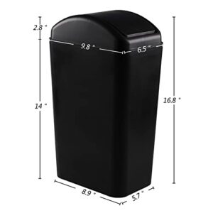 Morcte Plastic Garbage Can with Swing Lid, Black Swing Top Trash Can, 3.5 Gallon