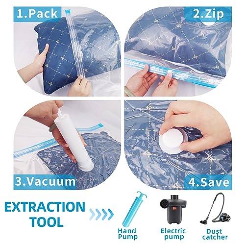 Vacuum Storage Bags,8 Pack (Small,24"x16"),Space Saver 80% Vacuum Storage Bags,Storage Bags Vacuum Sealed of Clothes, Pillows,Comforters,Blankets Storage,Hand Pump Included