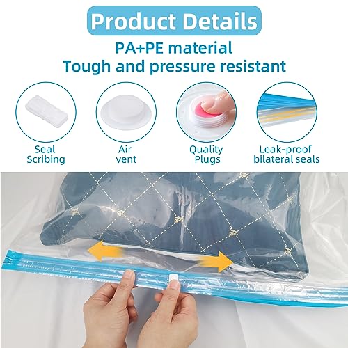 Vacuum Storage Bags,8 Pack (Small,24"x16"),Space Saver 80% Vacuum Storage Bags,Storage Bags Vacuum Sealed of Clothes, Pillows,Comforters,Blankets Storage,Hand Pump Included