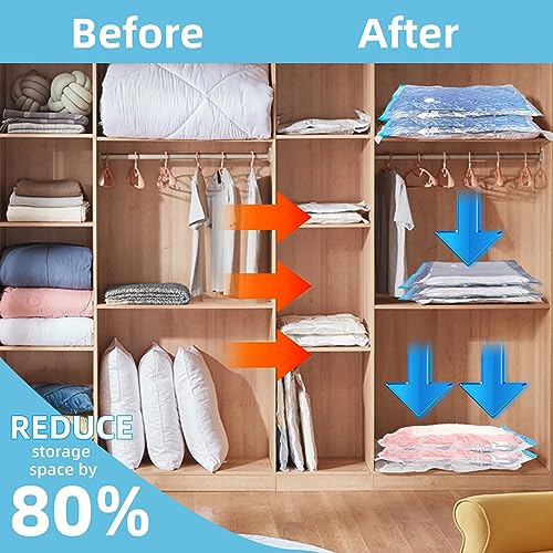 Vacuum Storage Bags,8 Pack (Small,24"x16"),Space Saver 80% Vacuum Storage Bags,Storage Bags Vacuum Sealed of Clothes, Pillows,Comforters,Blankets Storage,Hand Pump Included