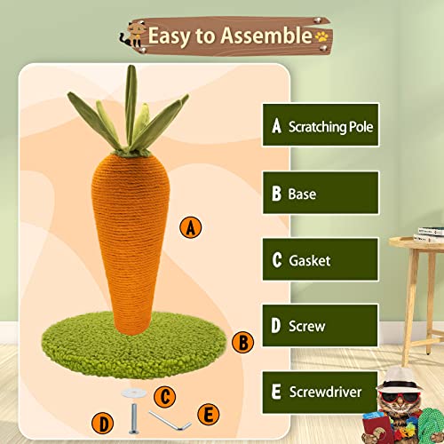 AUSCAT Cat Scratching Post, Cute Carrot Scratching Post, Nature Sisal Cat Scratcher for Indoor Cats and Kittens