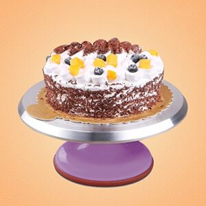 Aluminium Alloy Revolving Cake Stand 12 Inch Heavy Duty Aluminium Rotating Cake Turntable with Non-slipping Silicone Bottom Rotating Display Stand Cake Decorating Supplies (Purple)