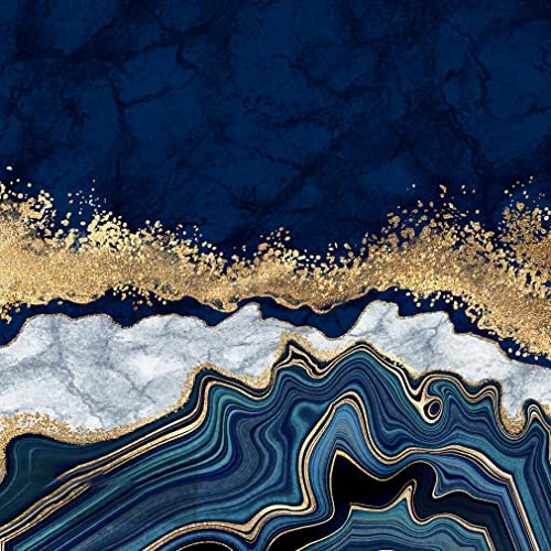 Rydowenna Navy Blue Gold Aesthetic Square Area Rug 8x8 Marble Pattern Modern Abstract Carpet for Living Room Bedroom Washable Soft Under Dining Coffee Table Retro Home Office Floor Covers Runner Mat