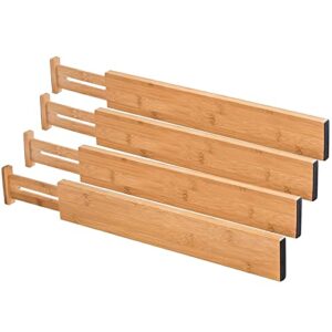 4 pack bamboo drawer dividers kitchen drawer organizers-adjustable from 17-22 inch, clothes fabric drawer organizer expandable drawer organization separators for bathroom bedroom office dresser desk