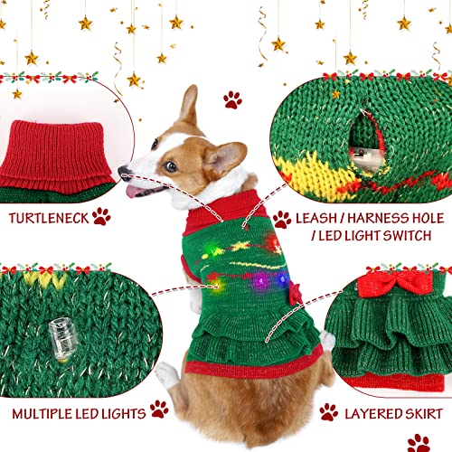 T2Y Cat Christmas Sweater - Cat Dog Costume with LED Lights, Turtleneck Cat Christmas Outfit with Leash Holes, Warm Clothes for for Kitten & Puppy, Gift for New Year (Extra Small