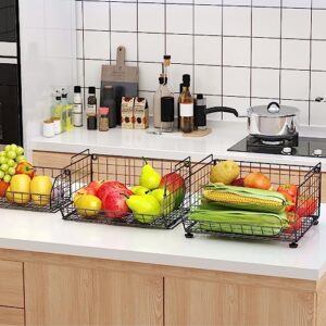 Fruit Vegetable Basket 3-Tier Stackable Fruit Bowl Wall-mounted Countertop Wire Storage Detachable Bin for Potato Onion Tomato Storage Kitchen Organizer Pantry Baskets Cabinet With Adjustable Feet