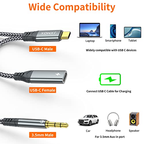 USB C to 3.5mm Audio Aux Jack Cable 4ft and Charger Adapter,2-in-1 USB C to Headphone Car Stereo Cord with PD 60W Fast Charging,for Samsung Galaxy S20 S21 S22 S23,Note 20 10 Ultra,Pixel 3 4,iPad Pro