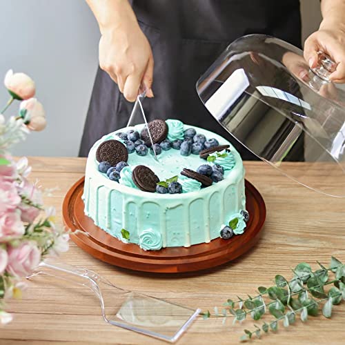 WEHOME Rotating Cake Stand with Dome，Acacia Wood with Acrylic Lid,Revolving Cake Diaplay Plate Holder with Clear Cake Cover for Cakes，Cupcakes，Pastries,Cookies,Desserts&etc.