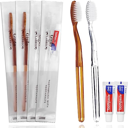 Disposable Toothbrushes with Toothpaste Individually Wrapped, 30 Pack Disposable Toothbrushes Bulk Toothbrushes Medium Soft Bristle, Manual Travel Toothbrush Kit for Travel Hotel Guest, 2 Colors