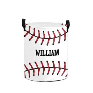 baseball red laces personalized foldable freestanding laundry basket clothes hamper with handle, custom collapsible storage bin for toys bathroom laundry