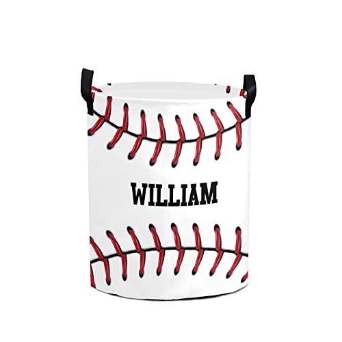 Baseball Red Laces Personalized Foldable Freestanding Laundry Basket Clothes Hamper with Handle, Custom Collapsible Storage Bin for Toys Bathroom Laundry