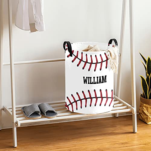 Baseball Red Laces Personalized Foldable Freestanding Laundry Basket Clothes Hamper with Handle, Custom Collapsible Storage Bin for Toys Bathroom Laundry