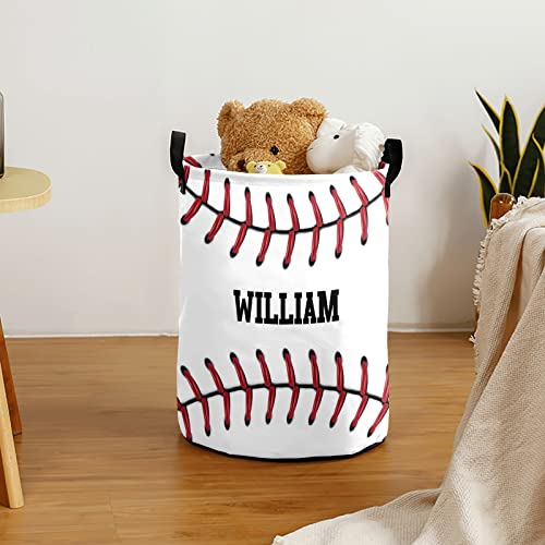 Baseball Red Laces Personalized Foldable Freestanding Laundry Basket Clothes Hamper with Handle, Custom Collapsible Storage Bin for Toys Bathroom Laundry