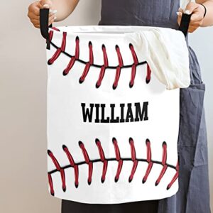 Baseball Red Laces Personalized Foldable Freestanding Laundry Basket Clothes Hamper with Handle, Custom Collapsible Storage Bin for Toys Bathroom Laundry