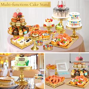 Potchen 14 Pcs Cake Stand Round Cupcake Tower Dessert Table Display Set Metal Cup Tier Antique Plate Candy Decorations for Party Tray Wedding Birthday Celebration (Gold)