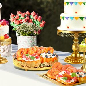 Potchen 14 Pcs Cake Stand Round Cupcake Tower Dessert Table Display Set Metal Cup Tier Antique Plate Candy Decorations for Party Tray Wedding Birthday Celebration (Gold)