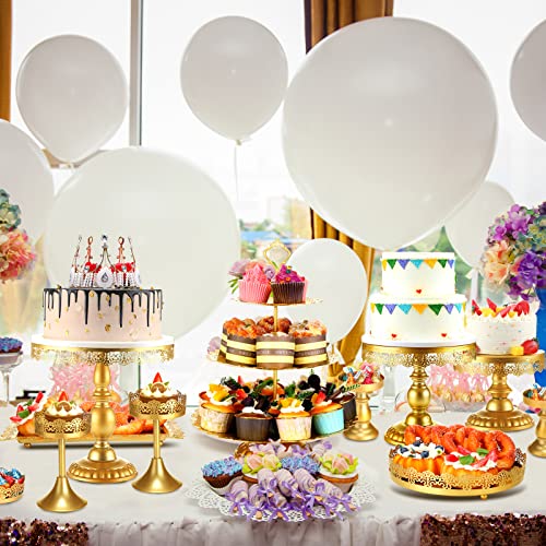 Potchen 14 Pcs Cake Stand Round Cupcake Tower Dessert Table Display Set Metal Cup Tier Antique Plate Candy Decorations for Party Tray Wedding Birthday Celebration (Gold)