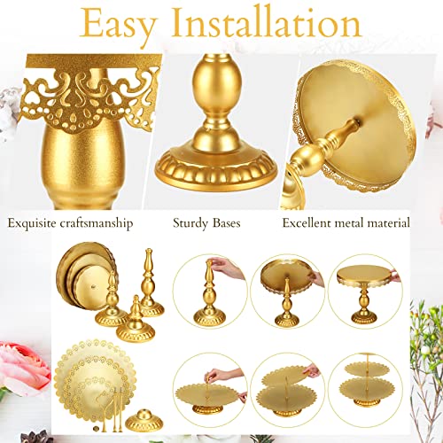 Potchen 14 Pcs Cake Stand Round Cupcake Tower Dessert Table Display Set Metal Cup Tier Antique Plate Candy Decorations for Party Tray Wedding Birthday Celebration (Gold)