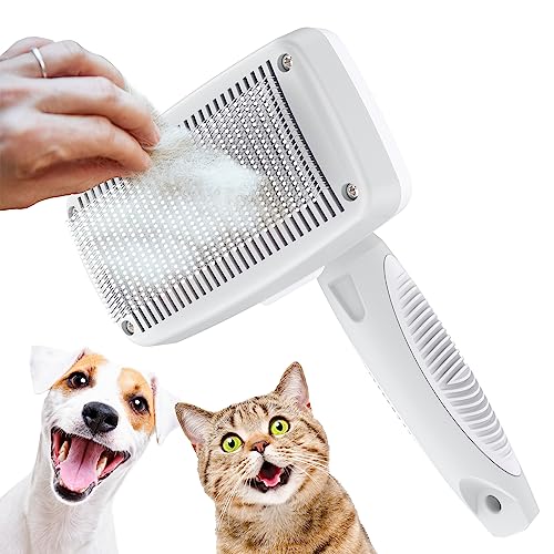 Crala Self-Cleaning Slicker Brush for Dogs & Cats, Grooming Combs for Short & Long-Haired Dogs, Cats, Rabbits & More - Gently Removes Loose Undercoat, Mats and Tangled Hair