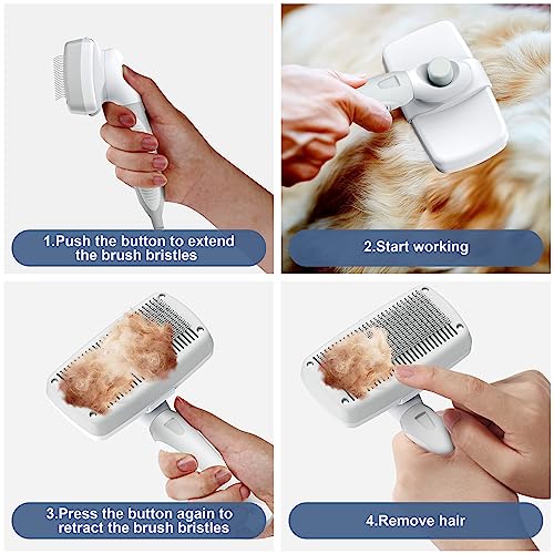 Crala Self-Cleaning Slicker Brush for Dogs & Cats, Grooming Combs for Short & Long-Haired Dogs, Cats, Rabbits & More - Gently Removes Loose Undercoat, Mats and Tangled Hair