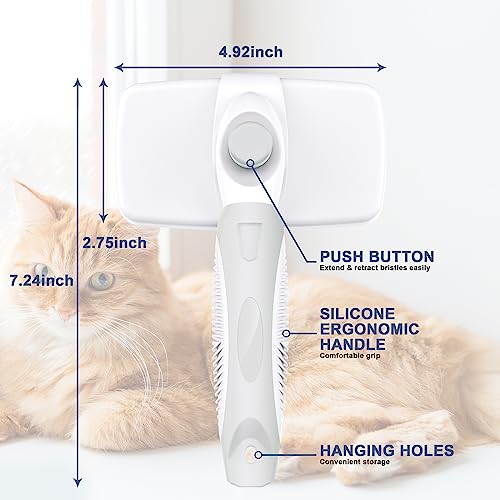 Crala Self-Cleaning Slicker Brush for Dogs & Cats, Grooming Combs for Short & Long-Haired Dogs, Cats, Rabbits & More - Gently Removes Loose Undercoat, Mats and Tangled Hair