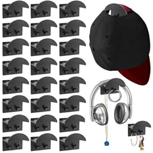 meltset adhesive hat hooks for wall hat holder organizer for baseball caps 24 pack hat rack no drilling multi purpose strong hold hat hangers for door closet office bedroom (black)