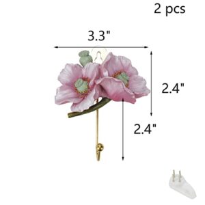 Wealrit 2 pcs Heavy Duty Coat Hooks,Wall Mounted Towel Hooks,Decorative Robe Hook,Flower Shaped Hooks for Coat Scarf Bag Cap Hat,Pink