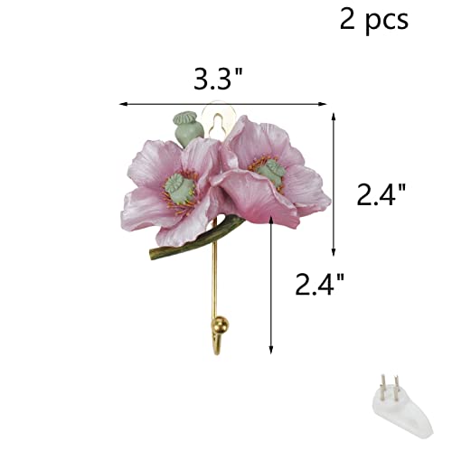 Wealrit 2 pcs Heavy Duty Coat Hooks,Wall Mounted Towel Hooks,Decorative Robe Hook,Flower Shaped Hooks for Coat Scarf Bag Cap Hat,Pink