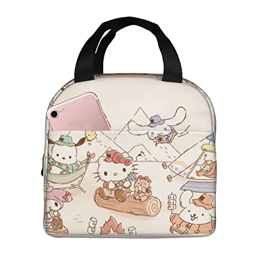 xyndbik Anime Cute Lunch Bag for Women and Girls Kawaii Insulated Lunch Box Reusable Tote Bag with Pocket for Work Office Picnic