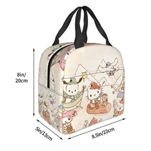 xyndbik Anime Cute Lunch Bag for Women and Girls Kawaii Insulated Lunch Box Reusable Tote Bag with Pocket for Work Office Picnic