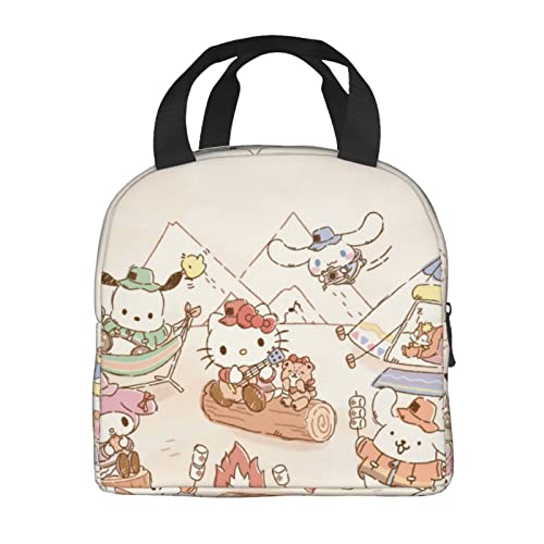 xyndbik Anime Cute Lunch Bag for Women and Girls Kawaii Insulated Lunch Box Reusable Tote Bag with Pocket for Work Office Picnic