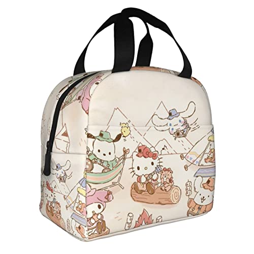 xyndbik Anime Cute Lunch Bag for Women and Girls Kawaii Insulated Lunch Box Reusable Tote Bag with Pocket for Work Office Picnic